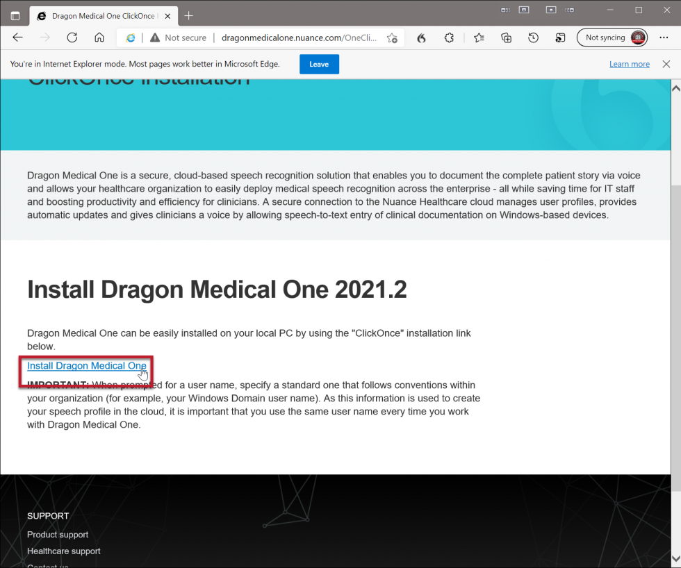 Installing Dragon Medical One within the Microsoft Edge Web Browser ...